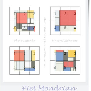 Piet Mondrian Square 4 Pieces Set, Fine Art Cross Stitch Patterns, Famous Paintings Crossstitch ...