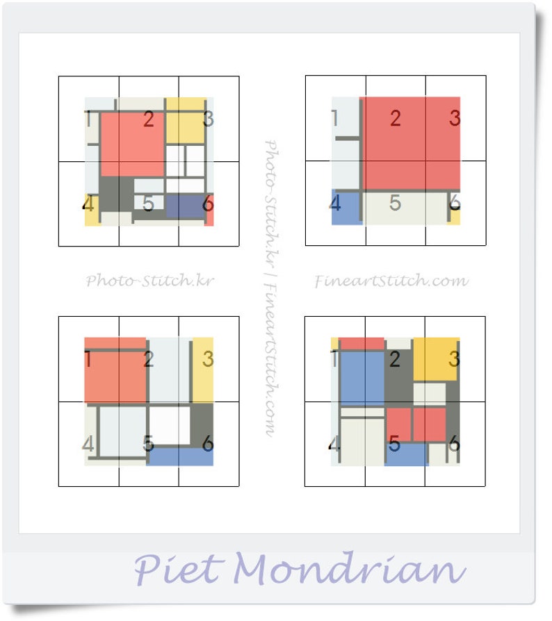 Piet Mondrian Square 4 Pieces Set Fine Art Cross Stitch - Etsy