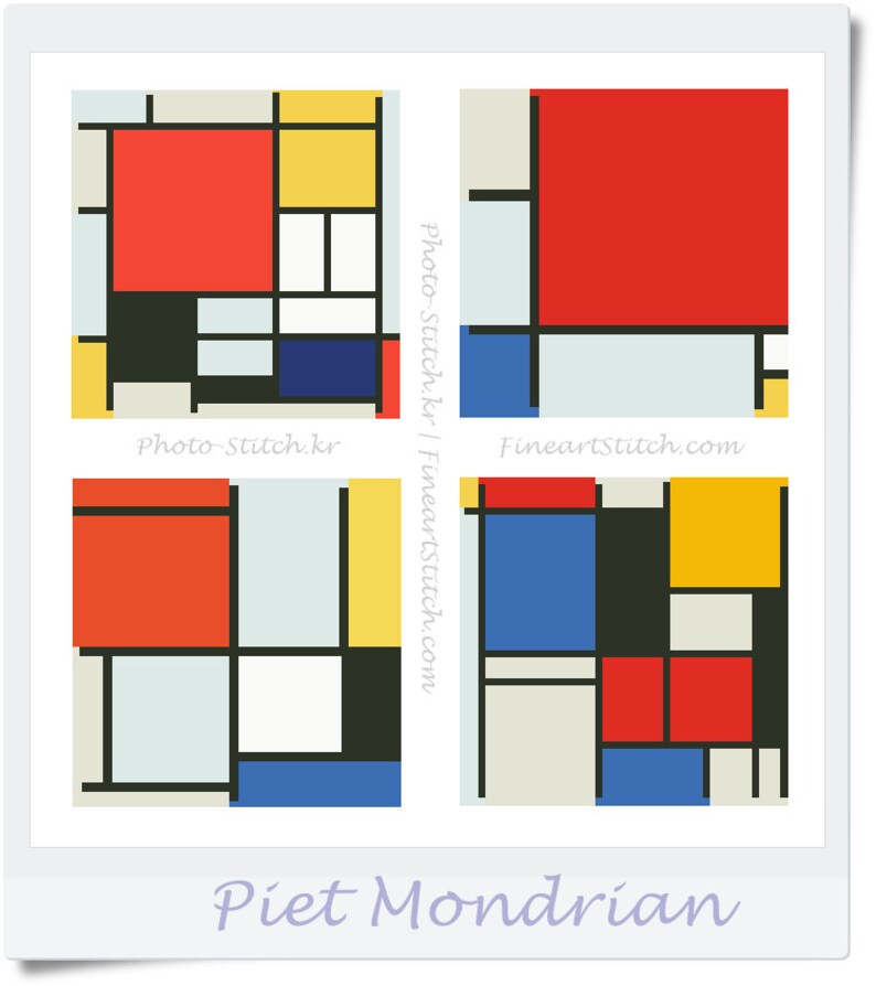 Piet Mondrian Square 4 Pieces Set Fine Art Cross Stitch - Etsy