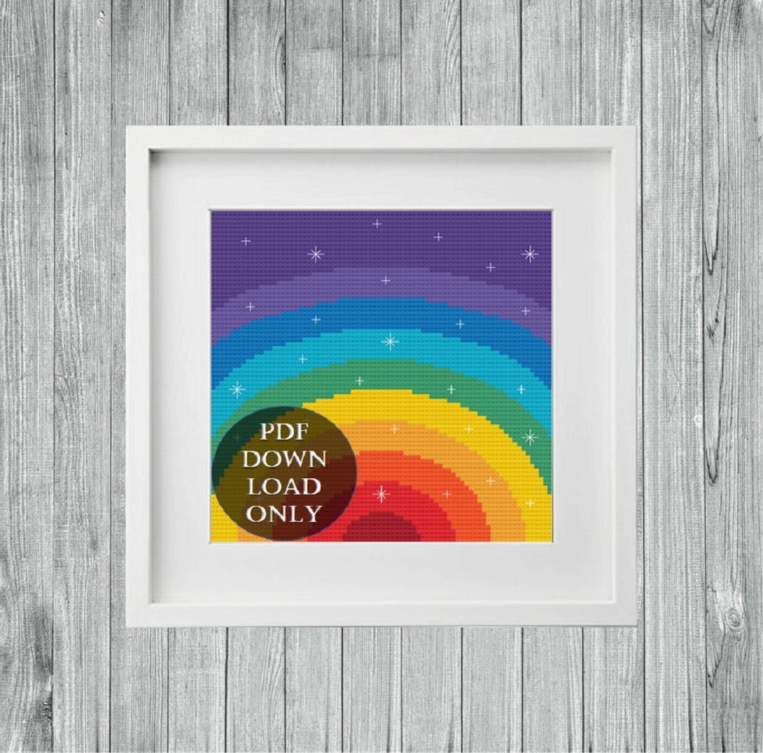 Rainbow Cross Stitch Pattern, Colorful Sparkle Inverted Rainbow, Modern ...