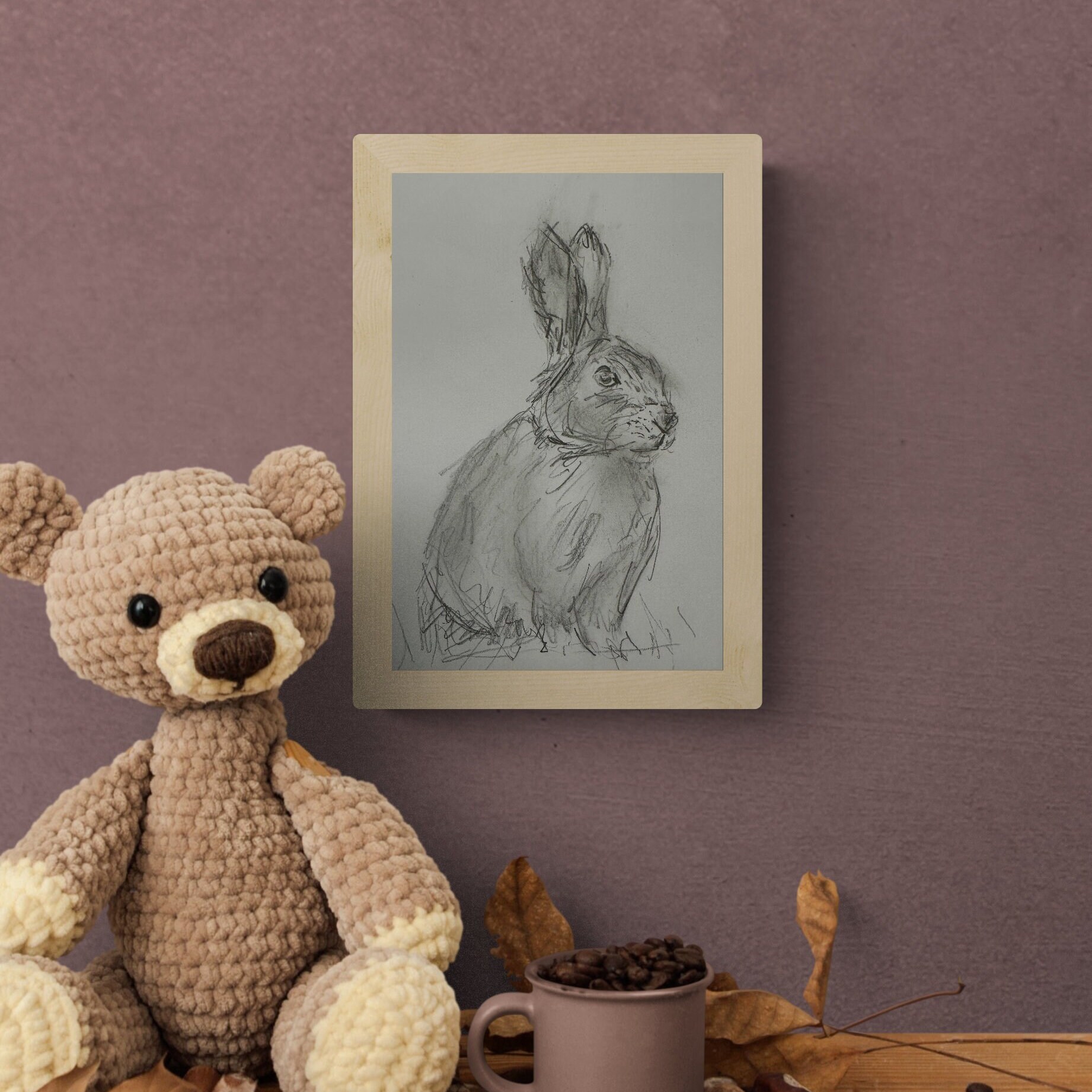 Original Pencil Drawing of Bunny, Fine Art, Bunny Print, Minimalist ...
