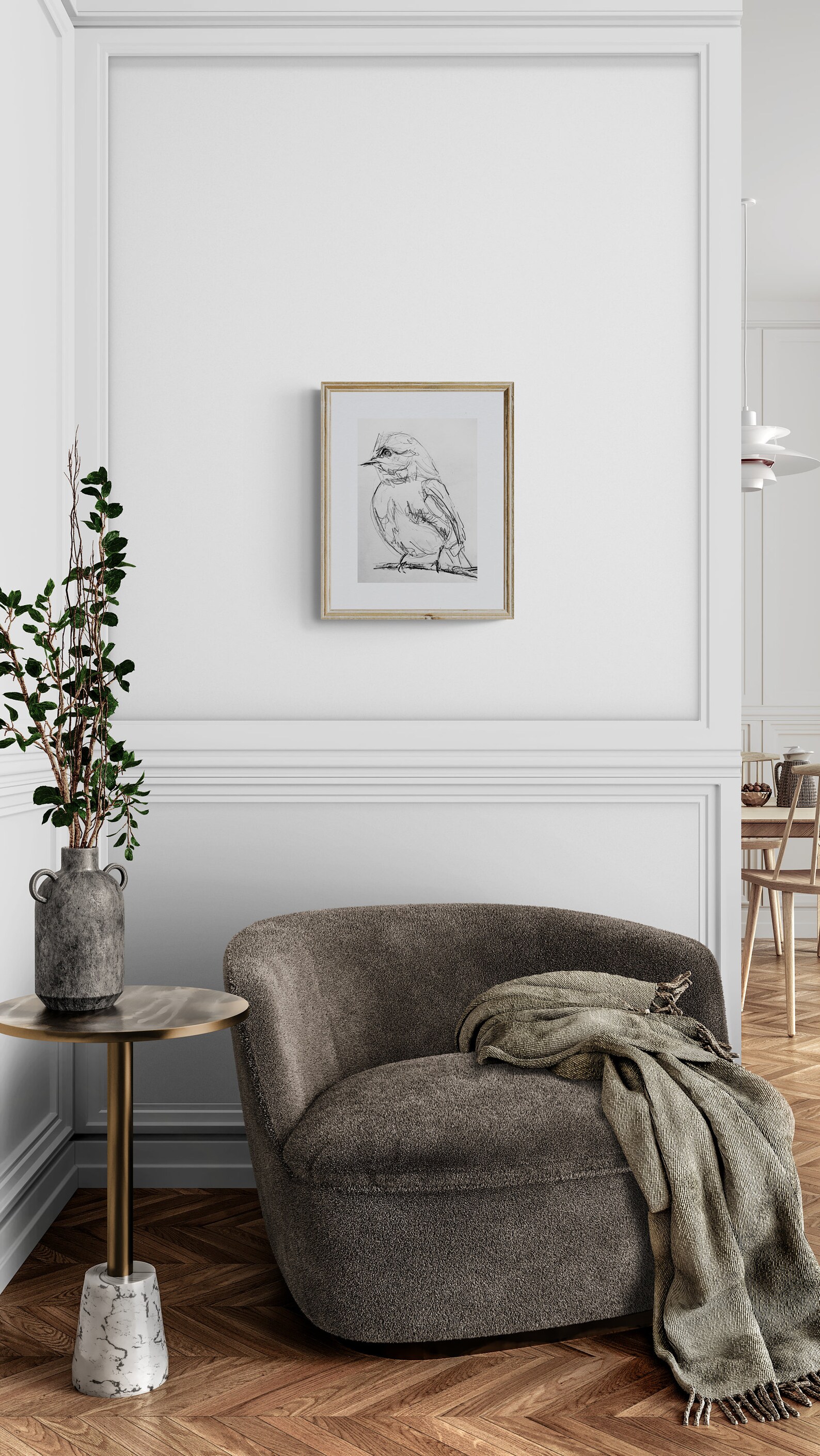 Original Bird Pencil Drawing, Fine Art, Bird Print, Minimalist Wall Art ...