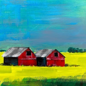 Original FARM LANDSCAPE Acrylic Painting, Digital Print, Fine Art, Barn ...