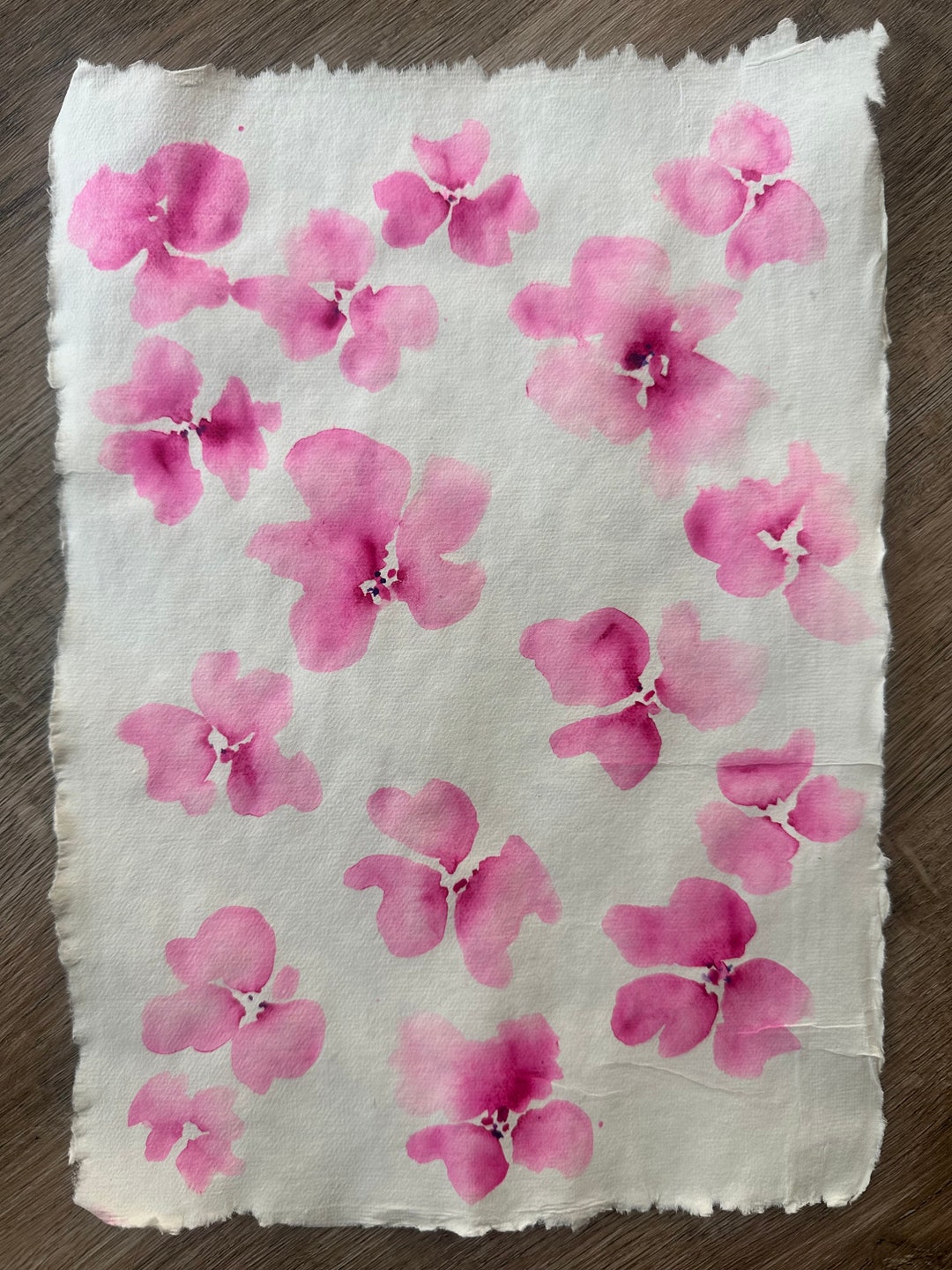 Original Pink Flowers Watercolor Painting on Paper, Simplistic, Fine ...