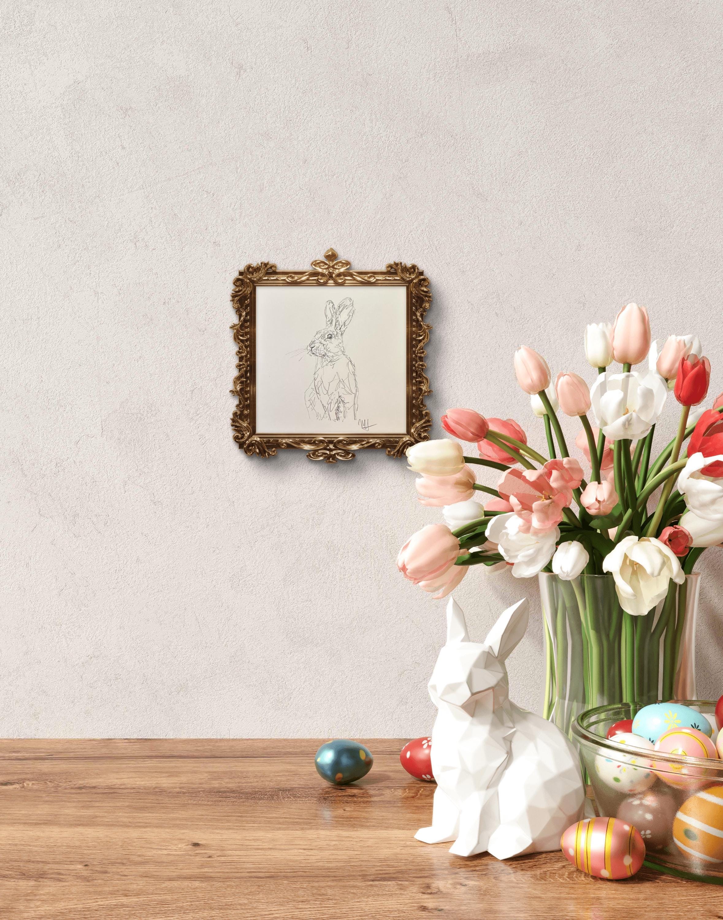 Original Bunny Rabbit Drawing, Nursery Fine Art, Wildlife Art ...