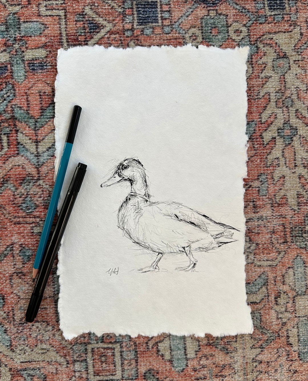 Original Mallard Pencil Drawing, Fine Art, 8x11, Vintage, Minimalist ...