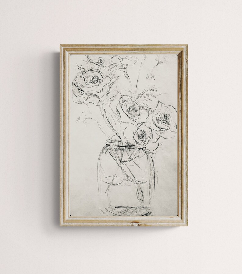 Original Abstract Flower Vase Pencil Drawing, Digital Download, Fine ...