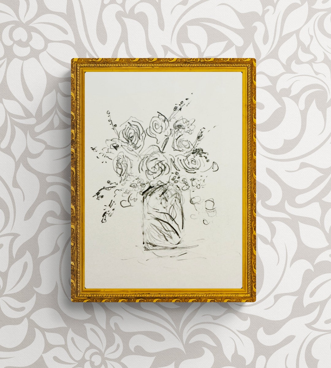 Original Abstract Pencil Drawing of Flower Vase, Fine Art, Flowers ...