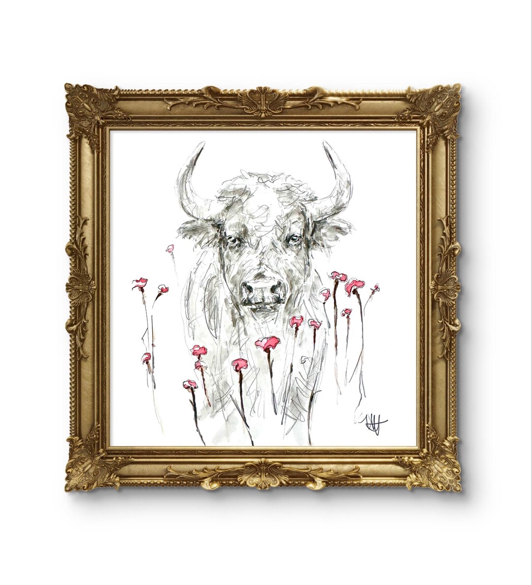 Original BULL Drawing/watercolor Painting, Digital Print, Fine Art ...