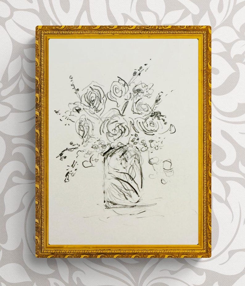 Original Abstract Pencil Drawing of Flower Vase, Fine Art, Flowers ...