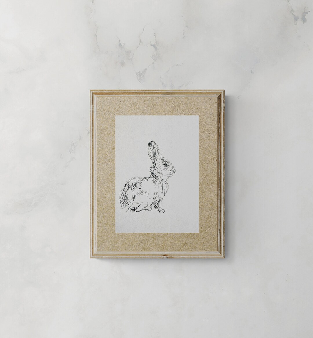 Original Bunny Print of Pencil Drawing, Bunny Drawing, Easter, Nursery ...