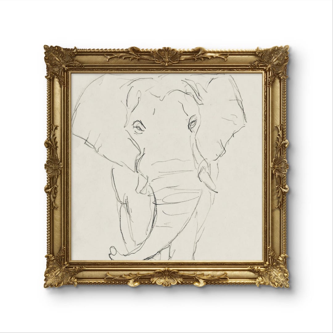 Original ELEPHANT Drawing, Digital Print, Fine Art, Minimalist, Vintage ...