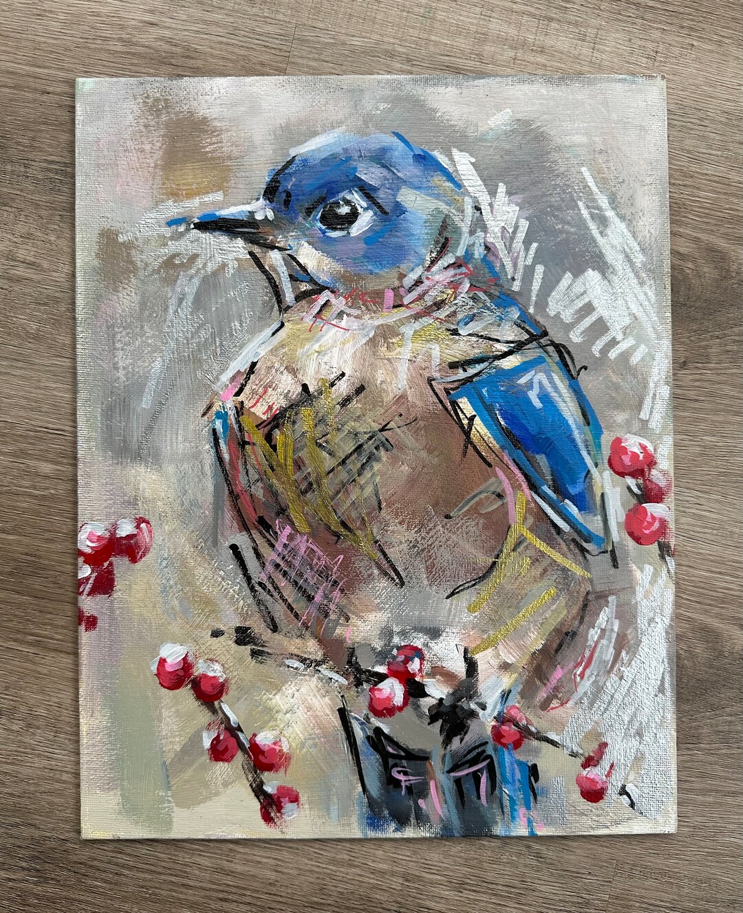Original Blue Bird Painting on Canvas Board, Fine Art, 11x14, Bird Art ...