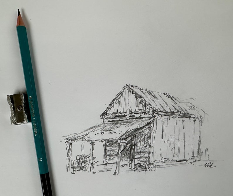 Original TOBACCO BARN Drawing, Fine Art, Minimalist, Vintage - Etsy