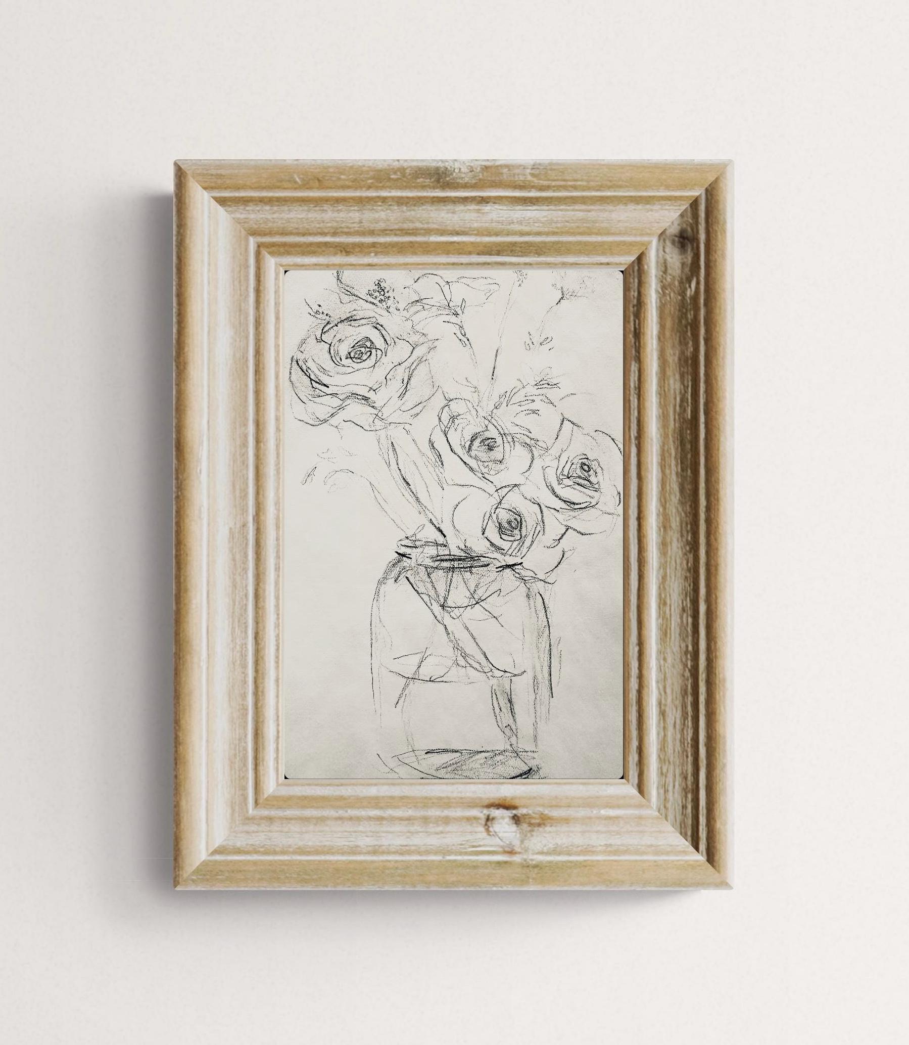 Original Abstract FLOWER VASE Pencil Drawing, Digital Print, Fine Art ...