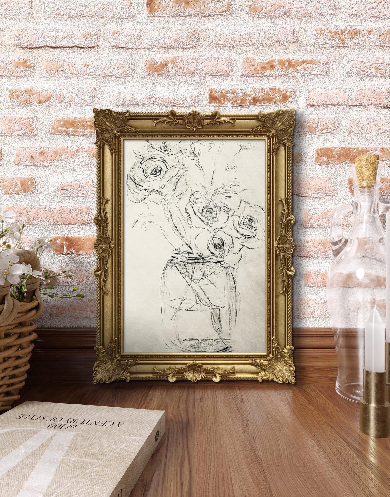 Original Abstract FLOWER VASE Pencil Drawing, Digital Print, Fine Art ...