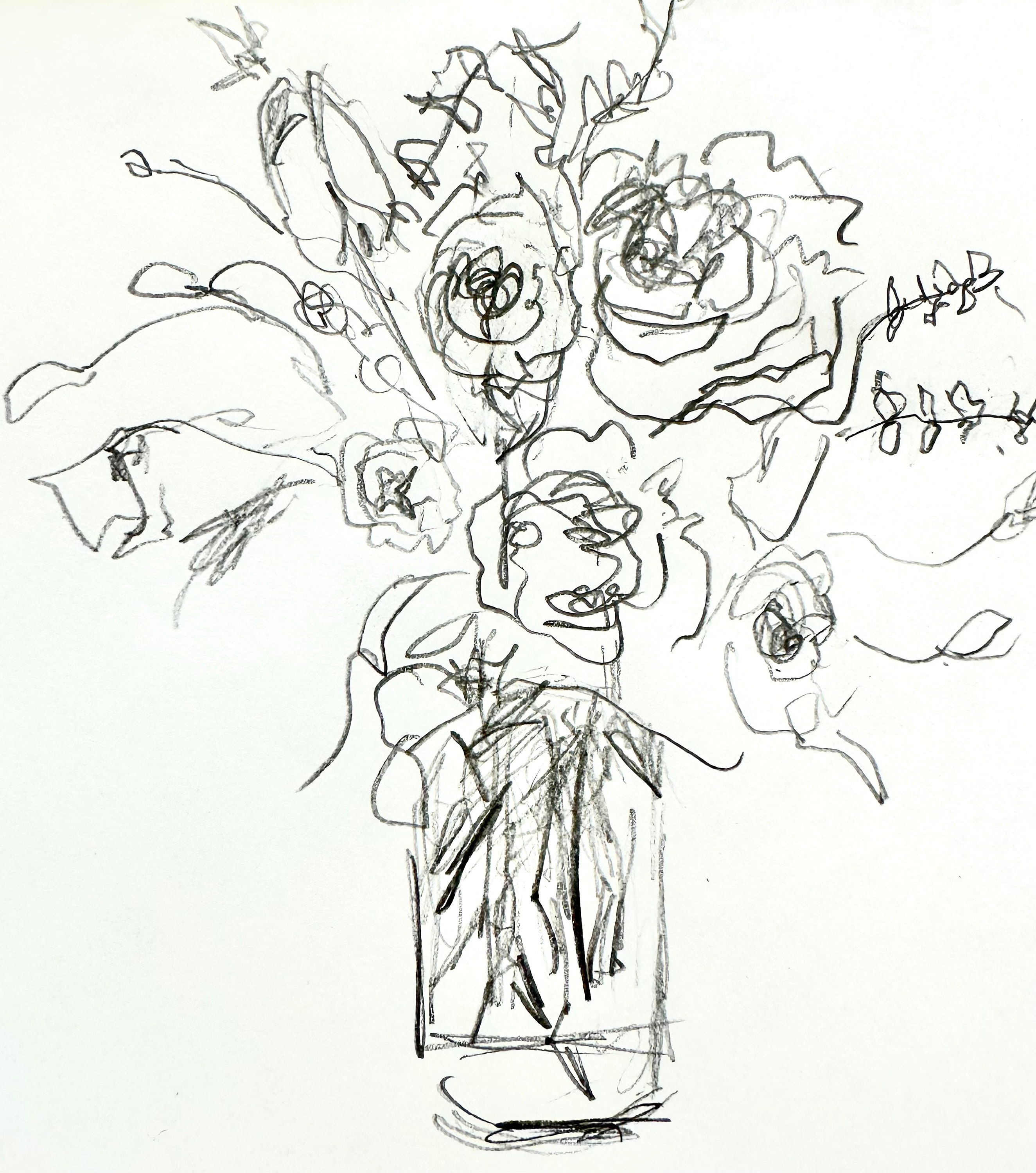 Original Abstract Pencil Drawing of Flower Vase, Fine Art, Flowers ...