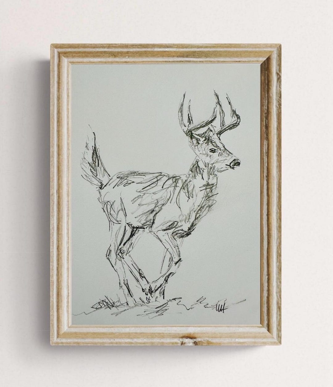 Original DEER BUCK Drawing, Digital Print, Fine Art, Minimalist ...