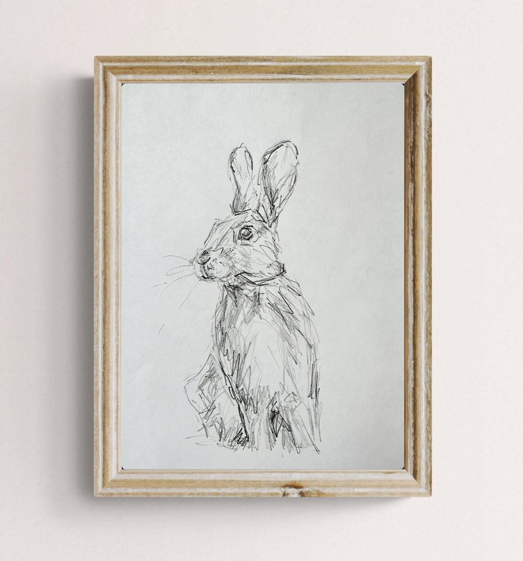 Original Pencil Drawing of Bunny, Fine Art, Bunny Print, Minimalist ...