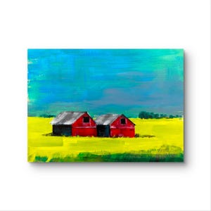 Original FARM LANDSCAPE Acrylic Painting, Digital Print, Fine Art, Barn ...