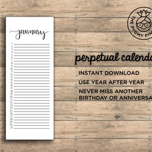Hand Lettered Perpetual Birthday Anniversary Calendar - Etsy