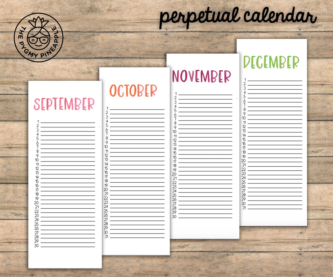 Hand Lettered Watercolor Perpetual Birthday Anniversary Calendar - Etsy