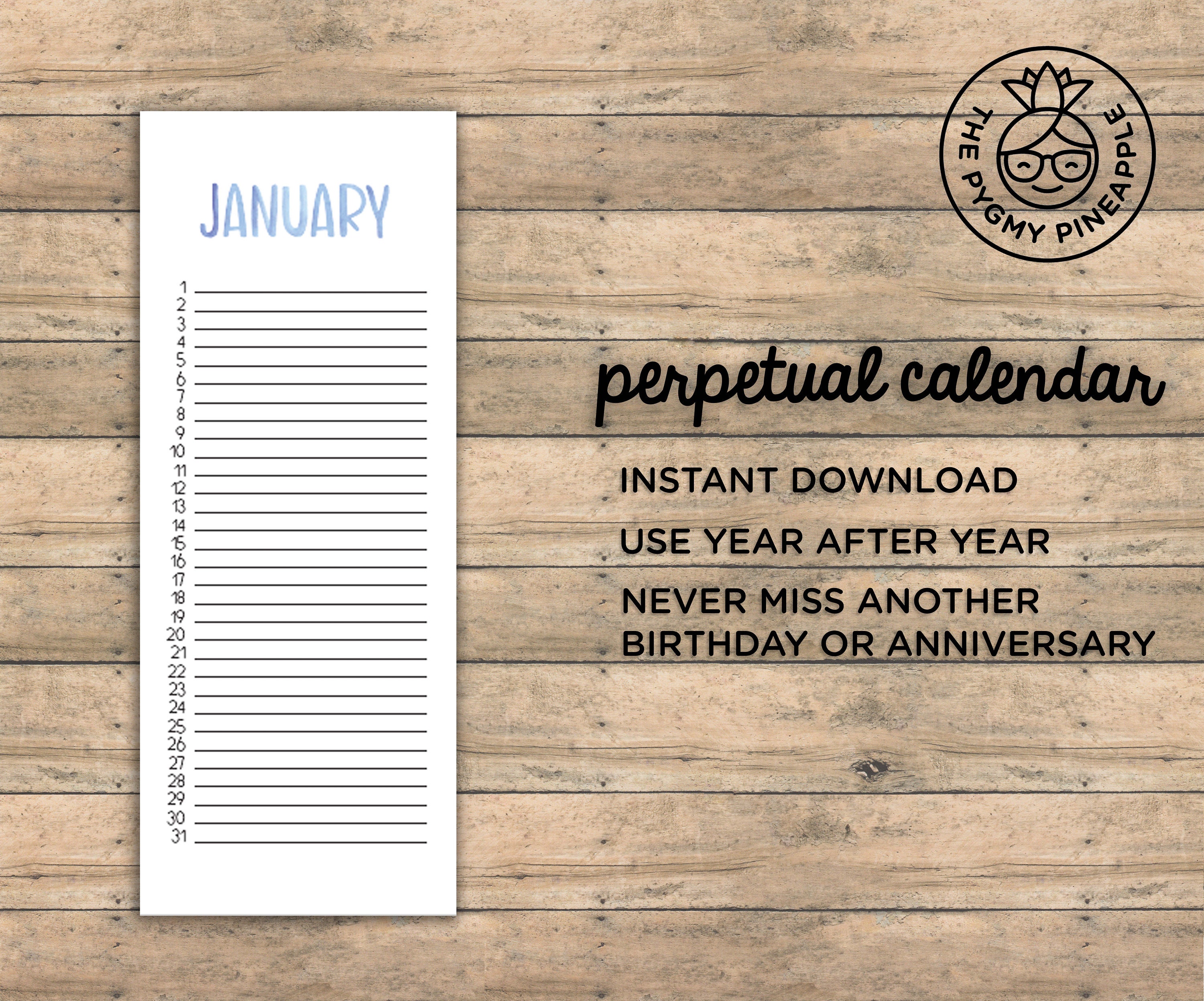 Hand Lettered Watercolor Perpetual Birthday Anniversary Calendar - Etsy