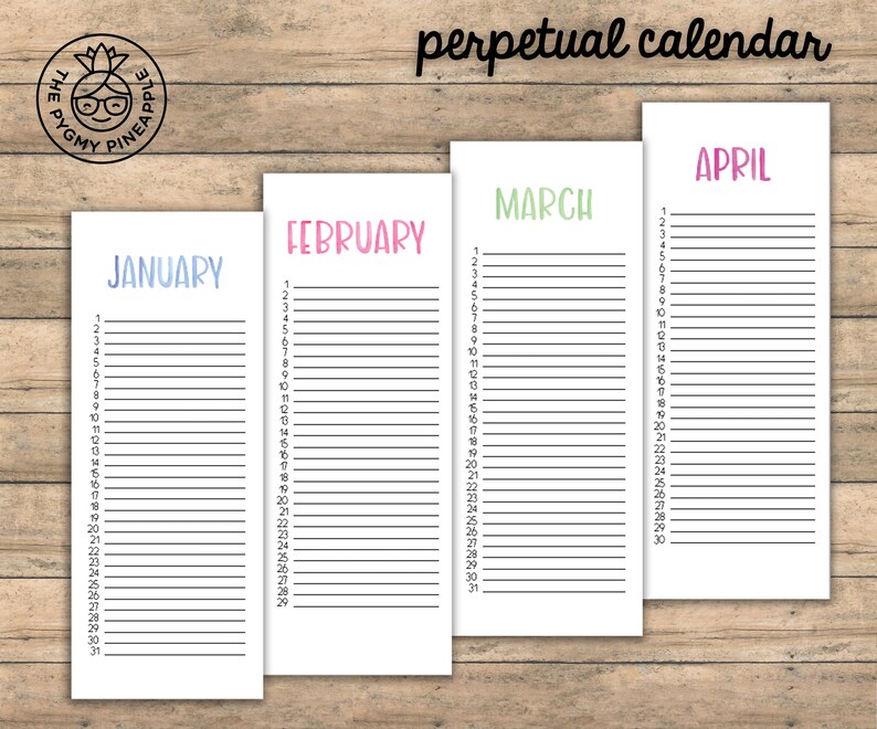 Hand Lettered Watercolor Perpetual Birthday Anniversary Calendar - Etsy