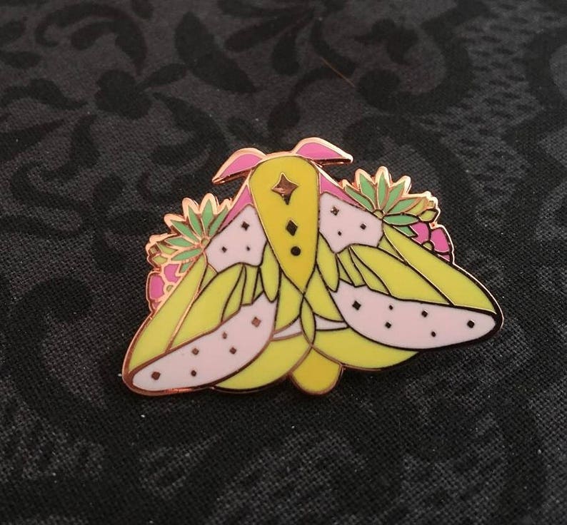 Rosy Maple Moth Enamel Pin - Etsy