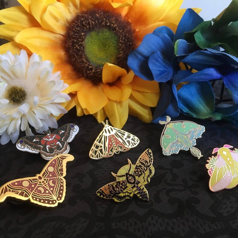 Rosy Maple Moth Enamel Pin - Etsy