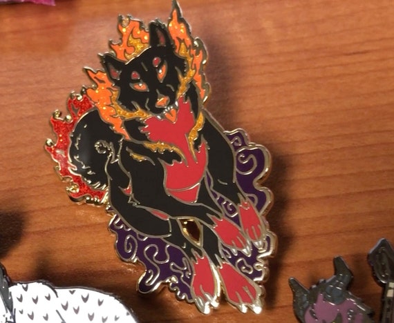 Dungeons and Dragons Hellhound Flaming Akita Shiba Dog Enamel - Etsy