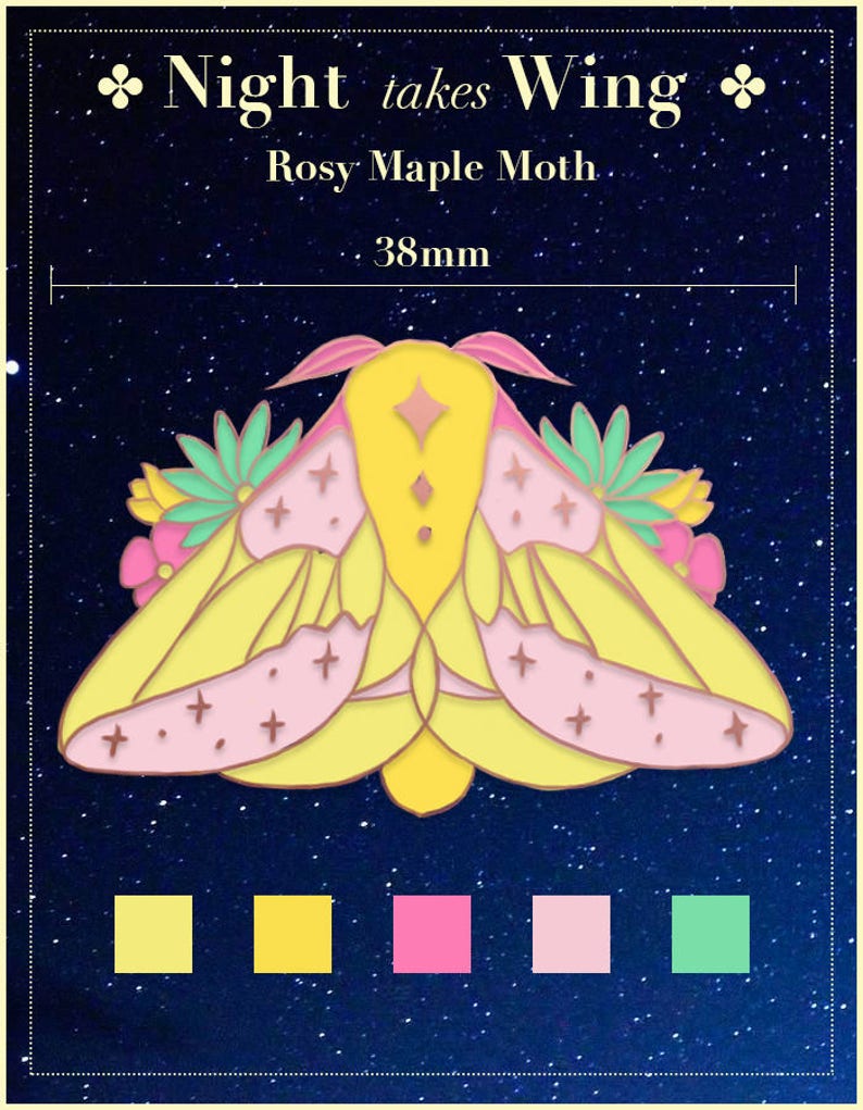 Rosy Maple Moth Enamel Pin - Etsy