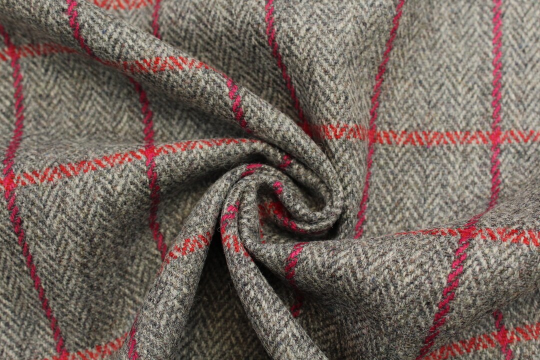 100% Wool Windowpane Check Tweed Fabric | DM32 - Etsy