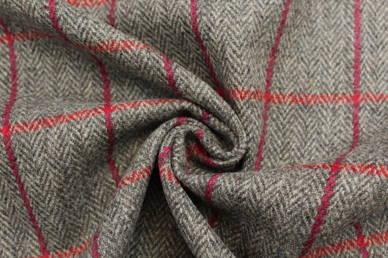 100% Wool Windowpane Check Tweed Fabric | DM32 - Etsy