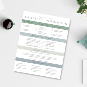 Emergency Information Sheet | Editable Emergency Contact Info Template ...