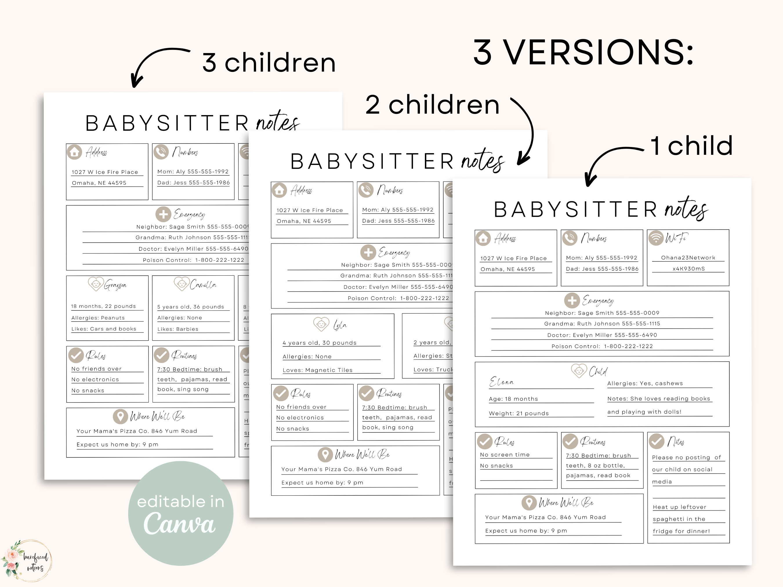 Babysitter Information Sheet | Editable Template on Canva | Babysitting ...