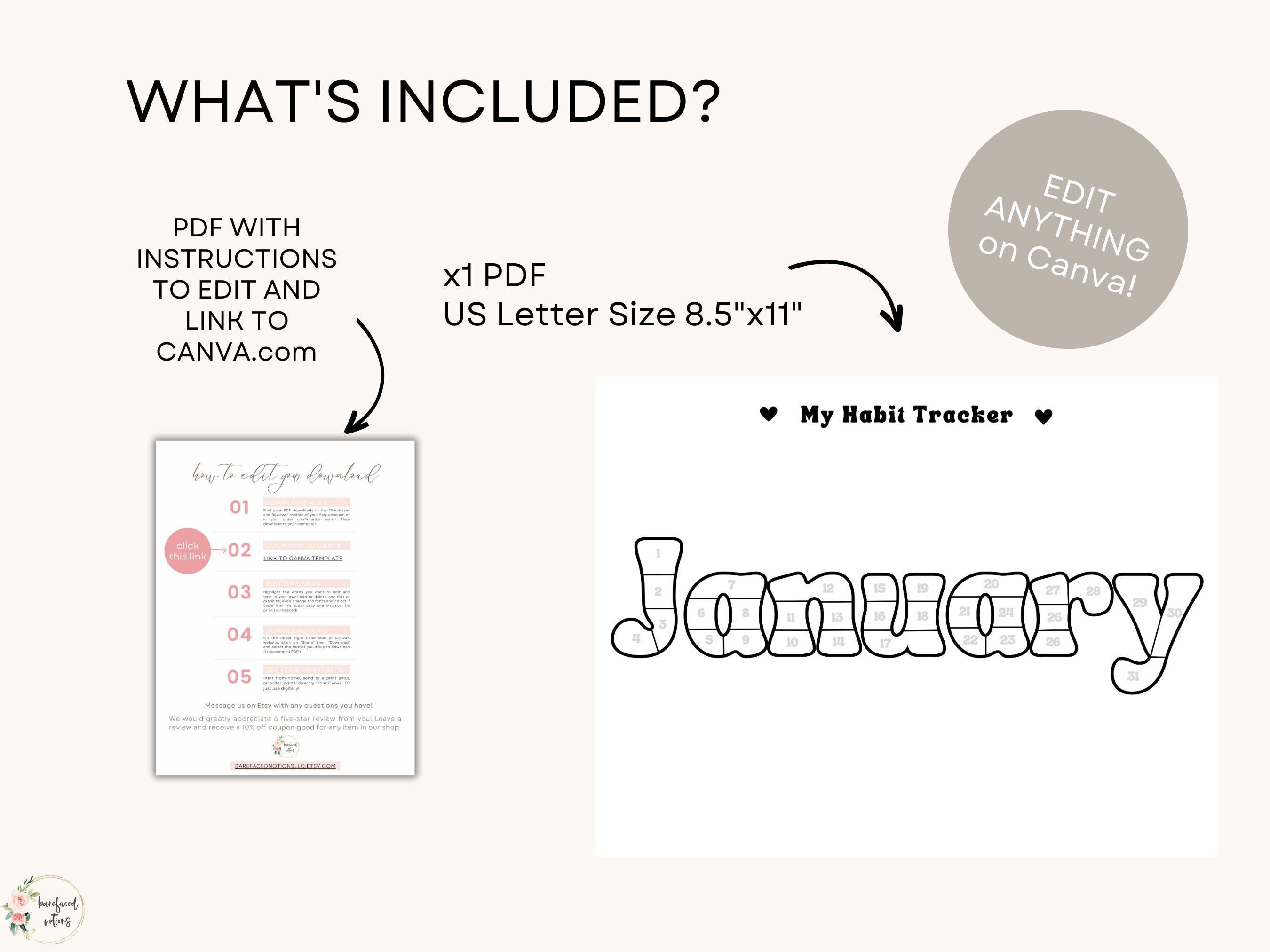 January 2025 Habit Tracker Editable Printable | Daily Workout Reading ...