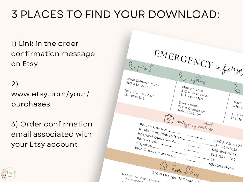 Emergency Information Sheet | Editable Emergency Contact Info Template ...