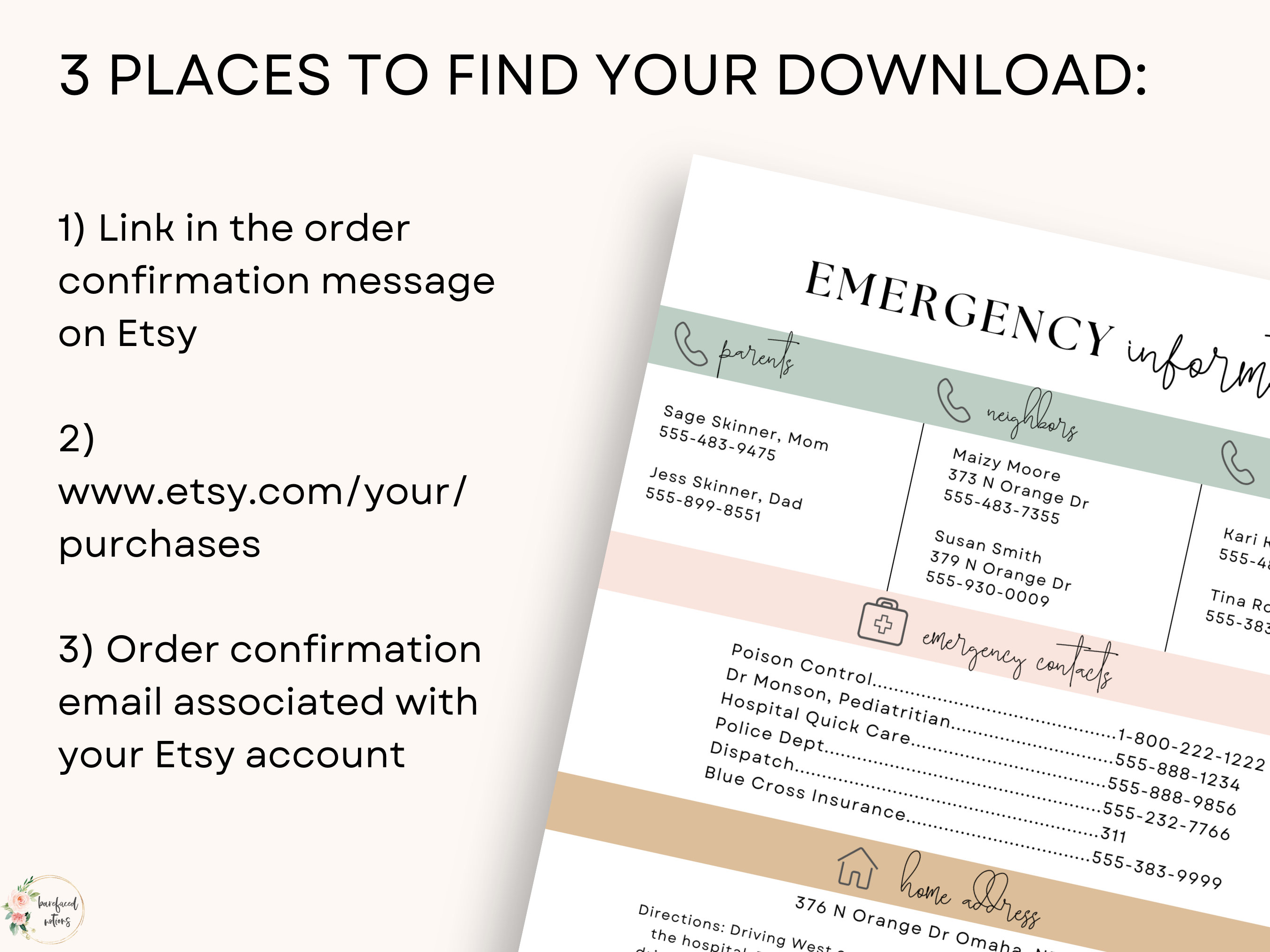 Emergency Information Sheet | Editable Emergency Contact Info Template ...