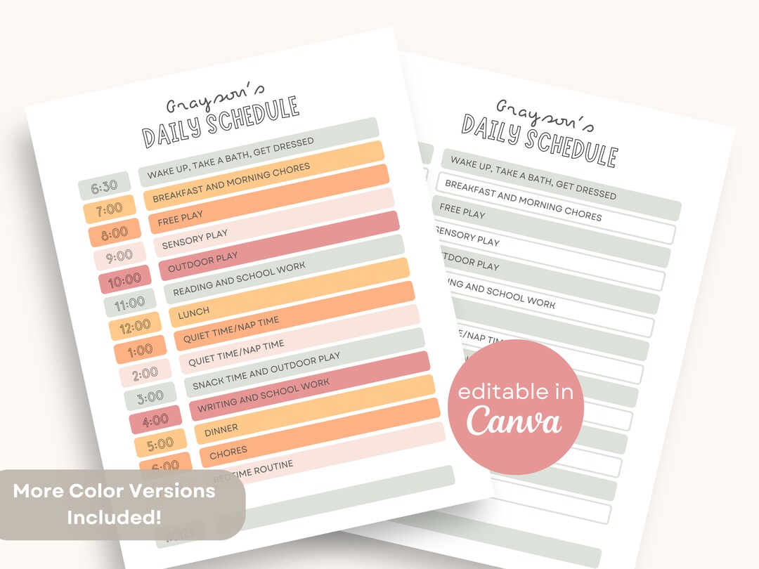 Kids Daily Schedule Editable Printable Template Toddler - Etsy