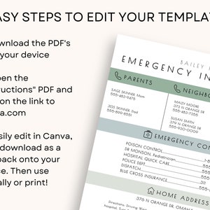 Emergency Information Sheet | Editable Emergency Contact Info Template ...