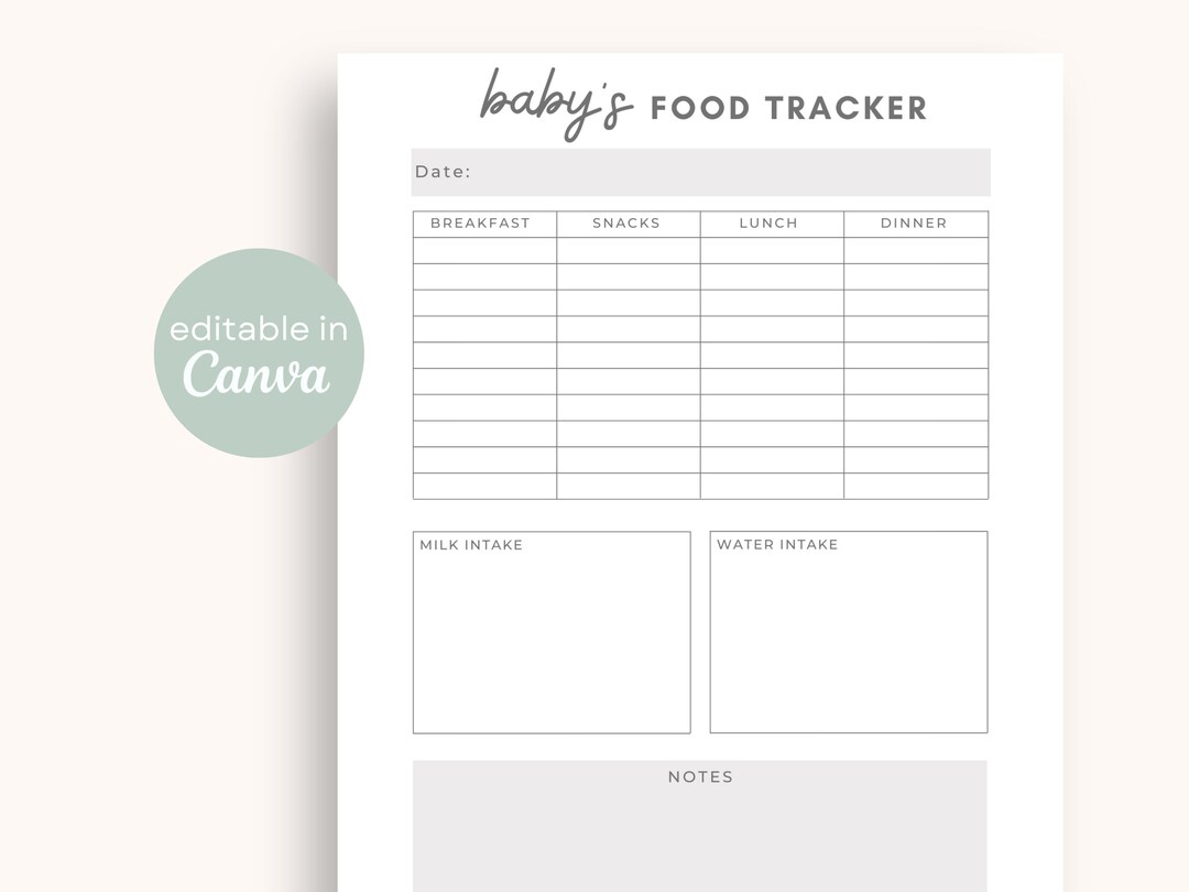 Baby Food Tracker Printable Daily Infant Food Log Baby - Etsy