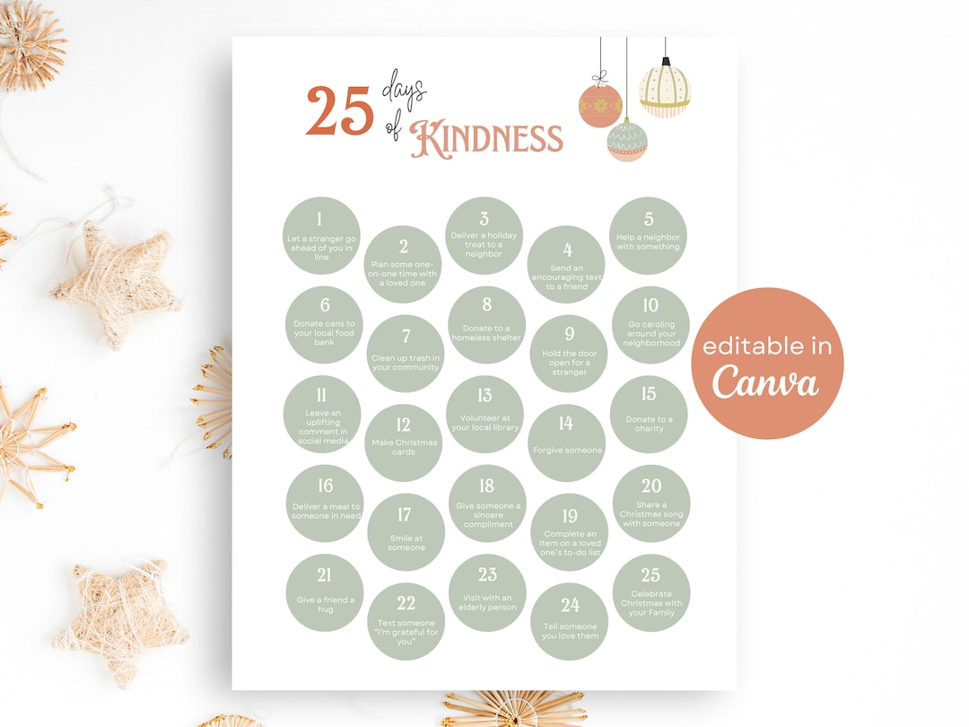 Christmas 25 Days of Kindness Editable Printable | Kids Activity ...