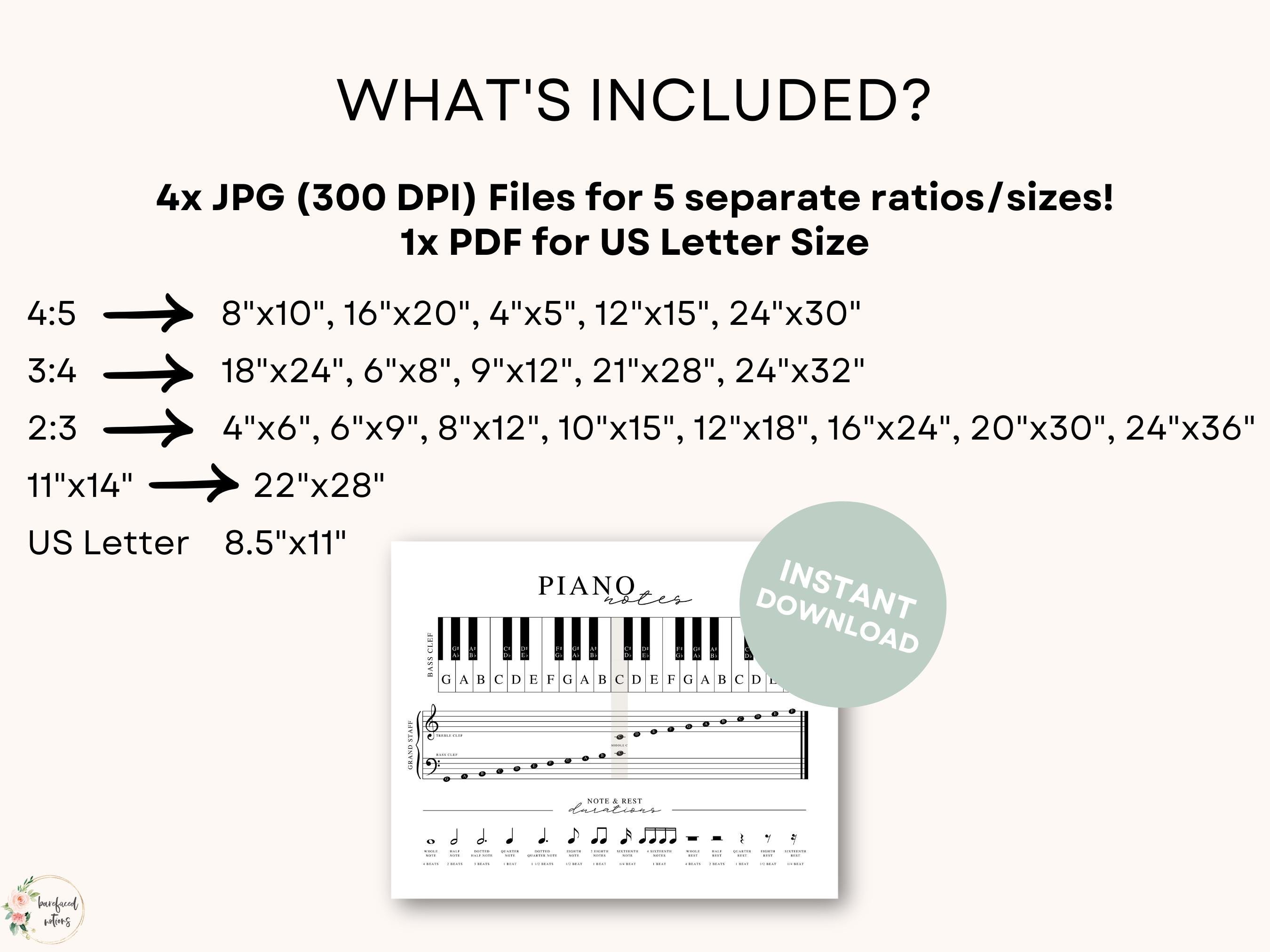 Piano Notes Printable | Cheat Sheet Poster for Beginning Students ...