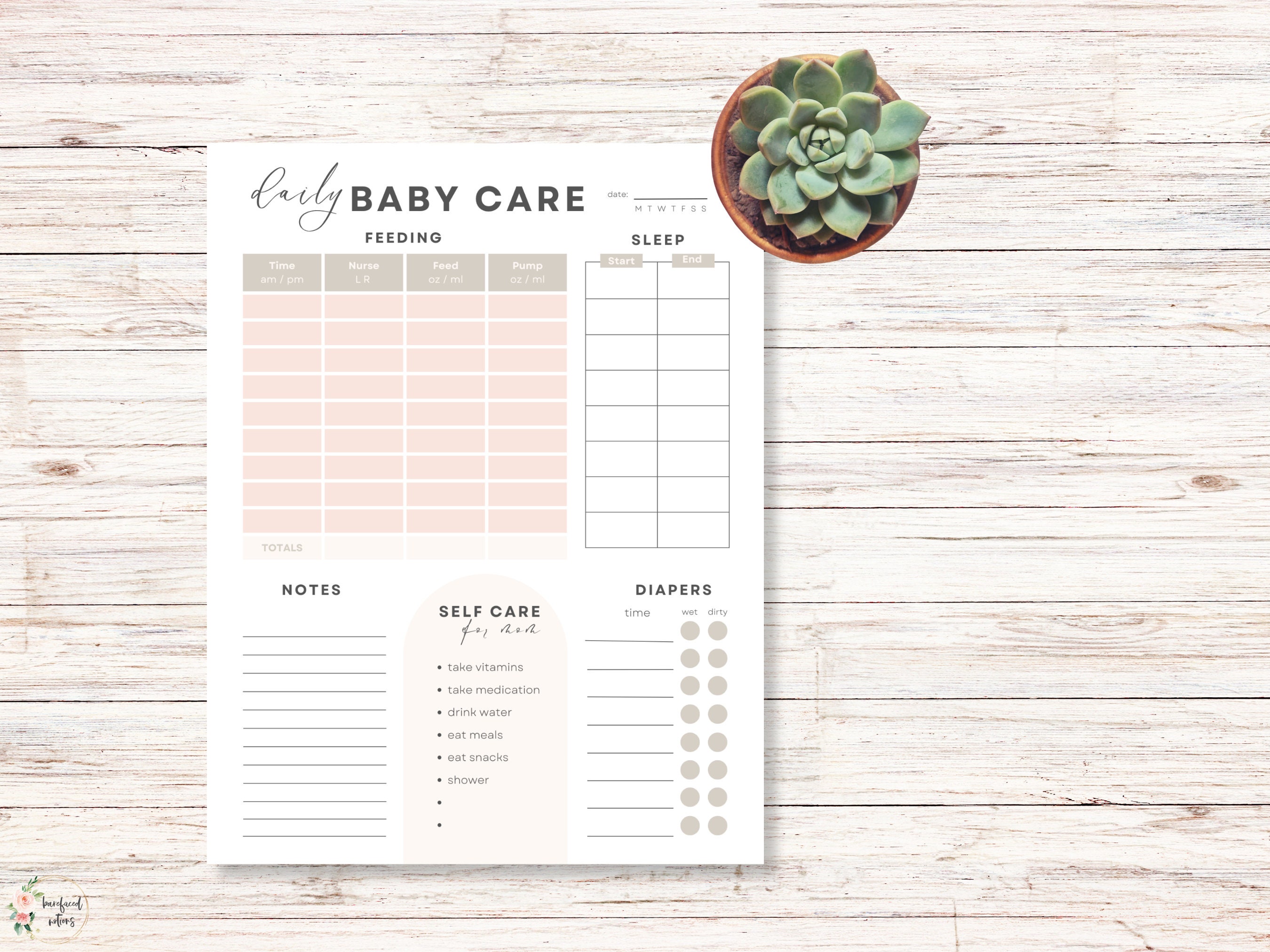 Daily Baby Tracker Printable EDITABLE | Blush Baby Log Book Newborn Log ...