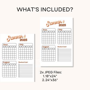 Printable Summer Calendar Poster With Bucket List for 2025 Retro | June ...