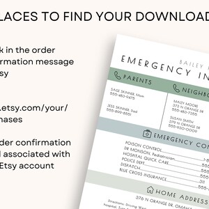 Emergency Information Sheet | Editable Emergency Contact Info Template ...