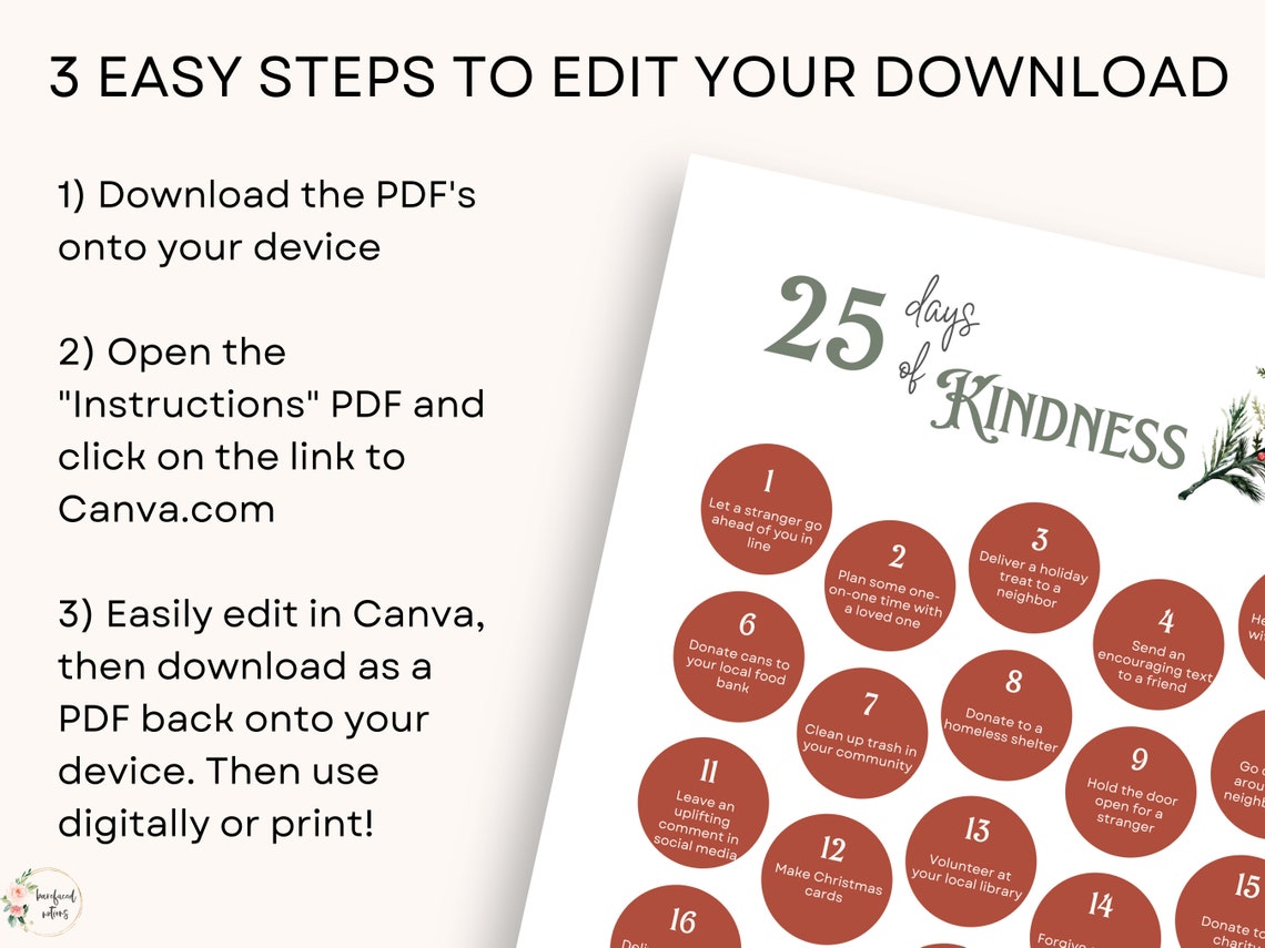 Christmas 25 Days of Kindness Editable Printable | Kids Activity ...