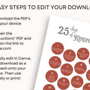 Christmas 25 Days of Kindness Editable Printable | Kids Activity ...
