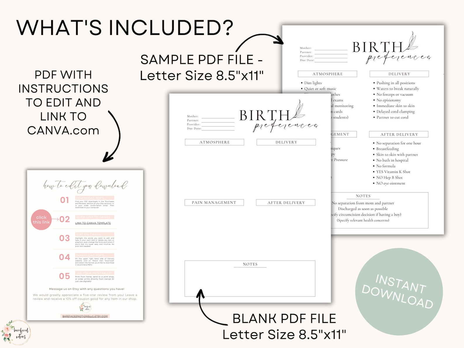 Birth Plan Template | Editable Birth Preferences on Canva Printable ...